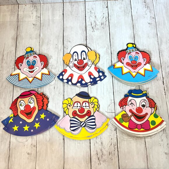 Party Supplies | Vintage Clown Paper Birthday Party Hats 6 Types And 22 ...